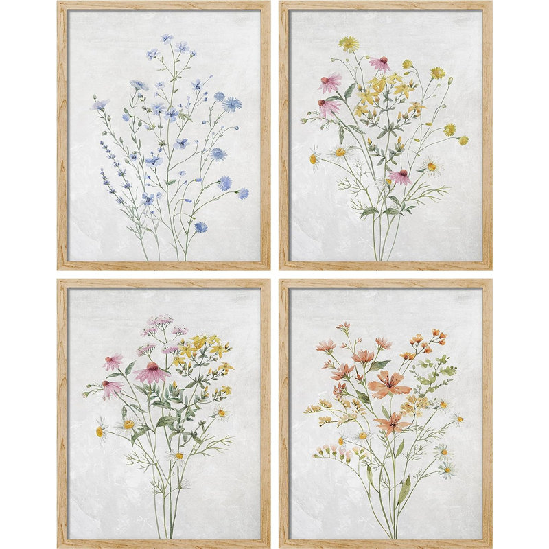 IDEA4WALL Vibrant Wildflower IDEA4WALL Framed Colorful Wildflower Still Life Wall Art, Set Of 4 ...